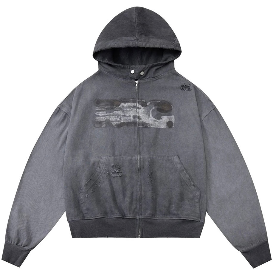 Washed Distressed Zip-Up Hoodie – COLDLINE CLOTHING